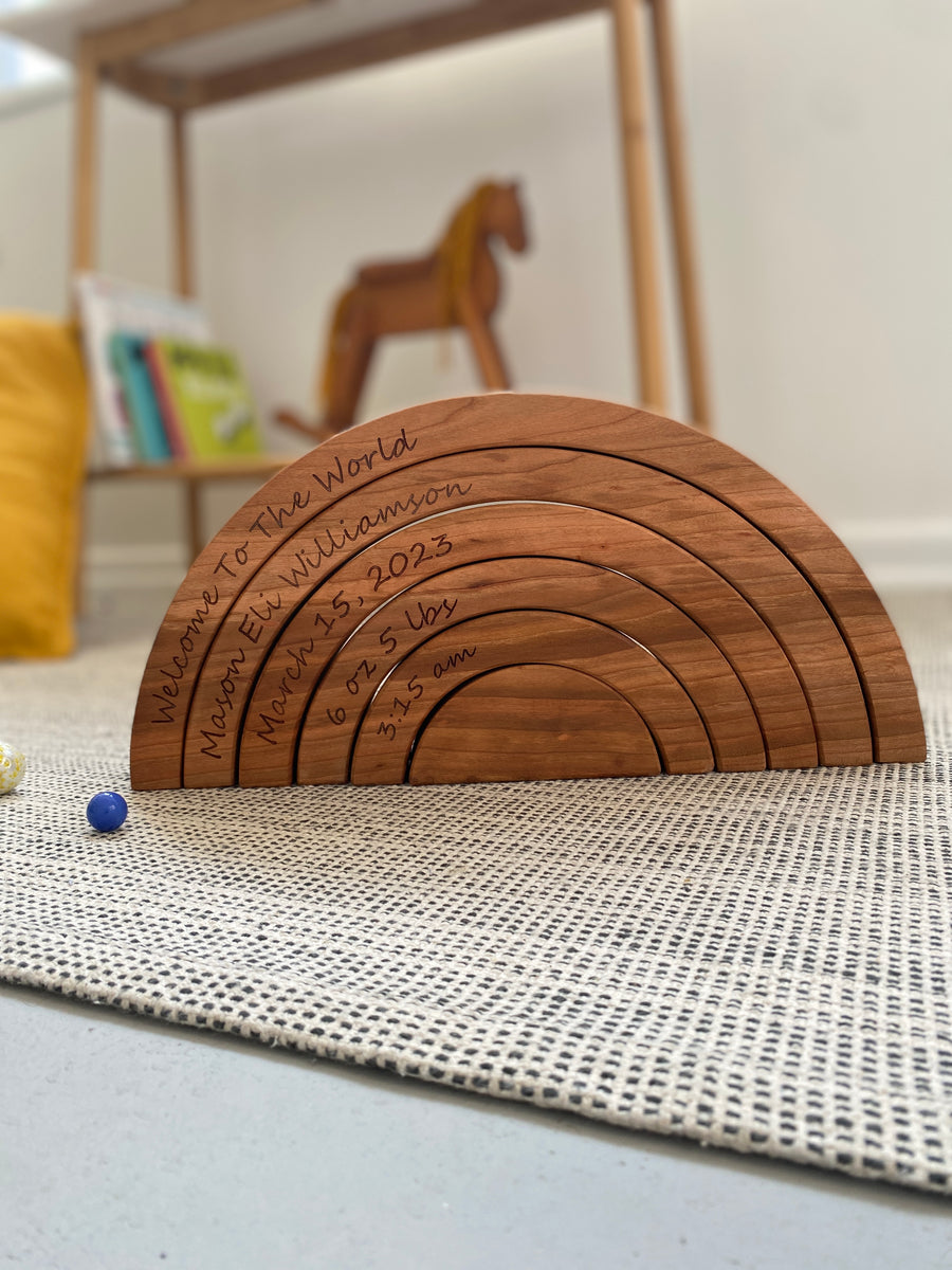 Personalized Rainbow Stacker - Cherry Wood – Maker Mind Toys