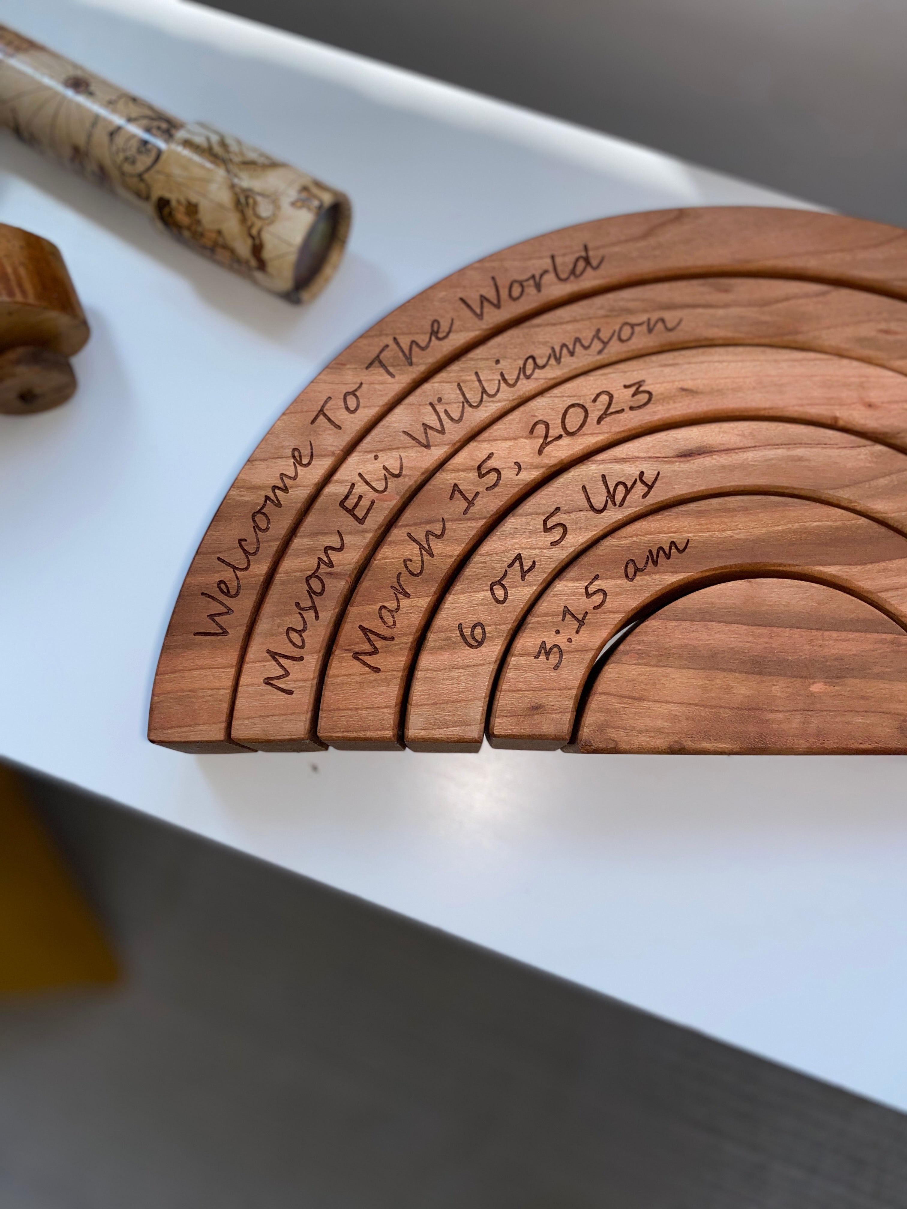 Personalized Rainbow Stacker - Cherry Wood – Maker Mind Toys